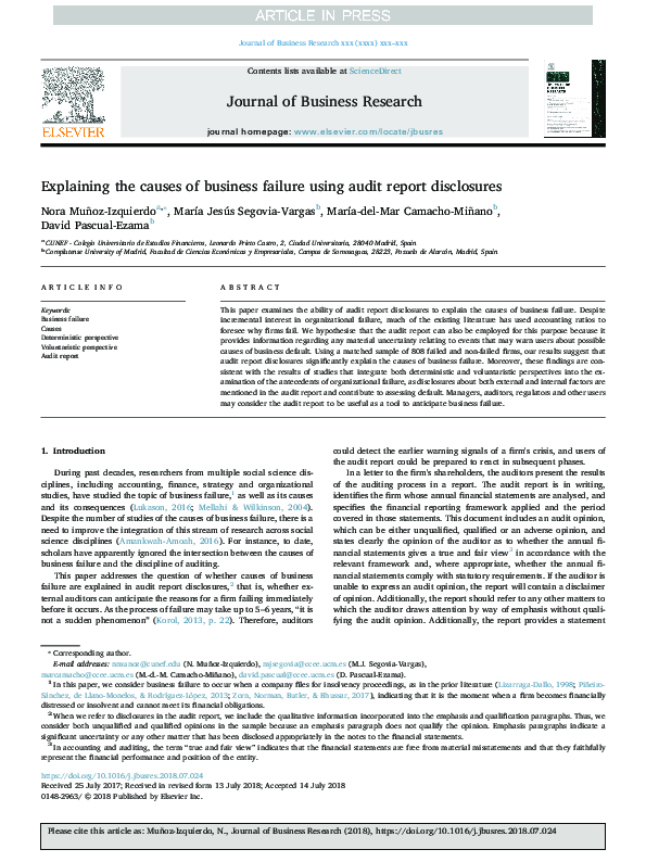 (PDF) Explaining the causes of business failure using audit report ...