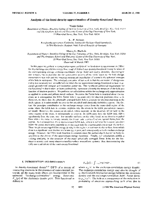 (PDF) Local-Density Approximation in DFT Analysis