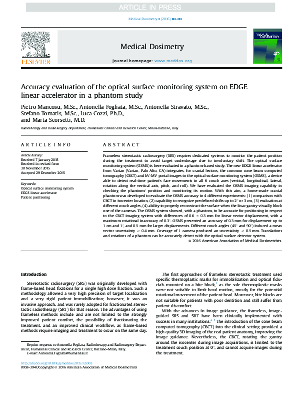 (PDF) Accuracy evaluation of the optical surface monitoring system on ...