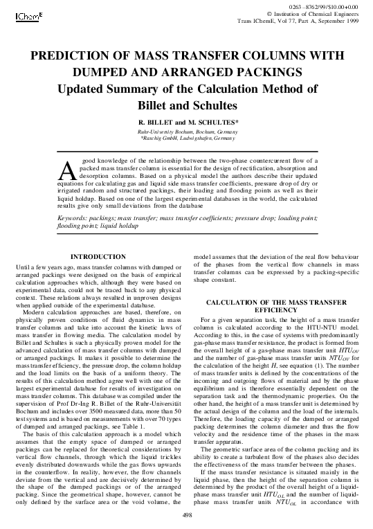 (PDF) Prediction of Mass Transfer Columns with Dumped and Arranged Packings