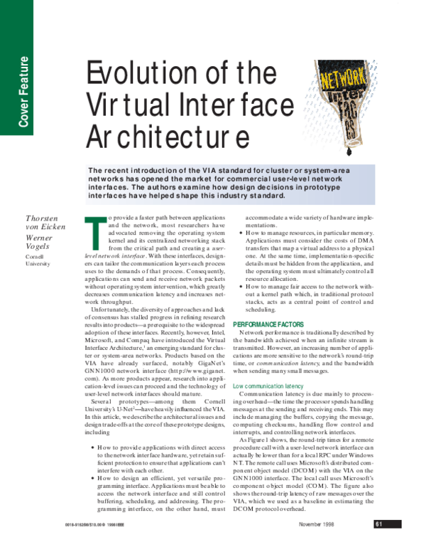 (PDF) Evolution of the virtual interface architecture