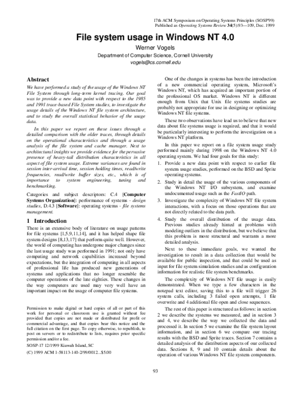 (PDF) File system usage in Windows NT 4.0