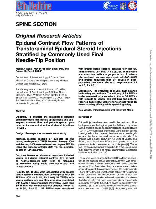 (PDF) Epidural Contrast Flow Patterns of Transforaminal Epidural ...