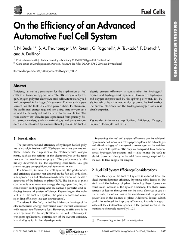 (PDF) On the efficiency of an advanced automotive fuel cell system ...
