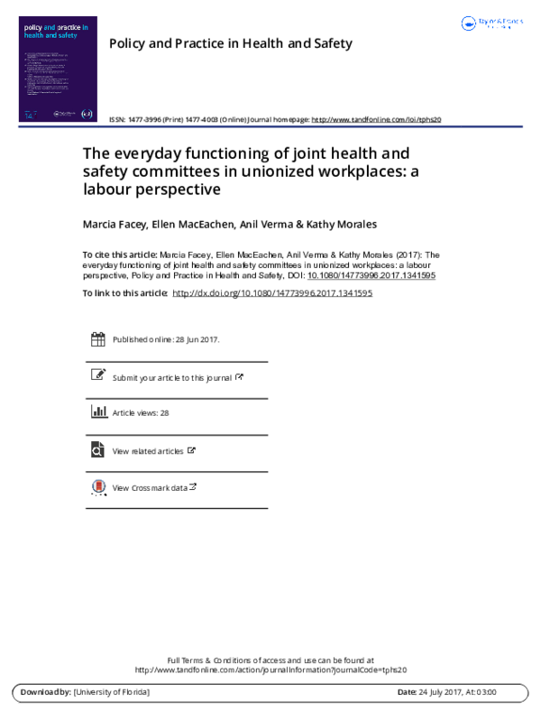 (PDF) The everyday functioning of joint health and safety committees in ...