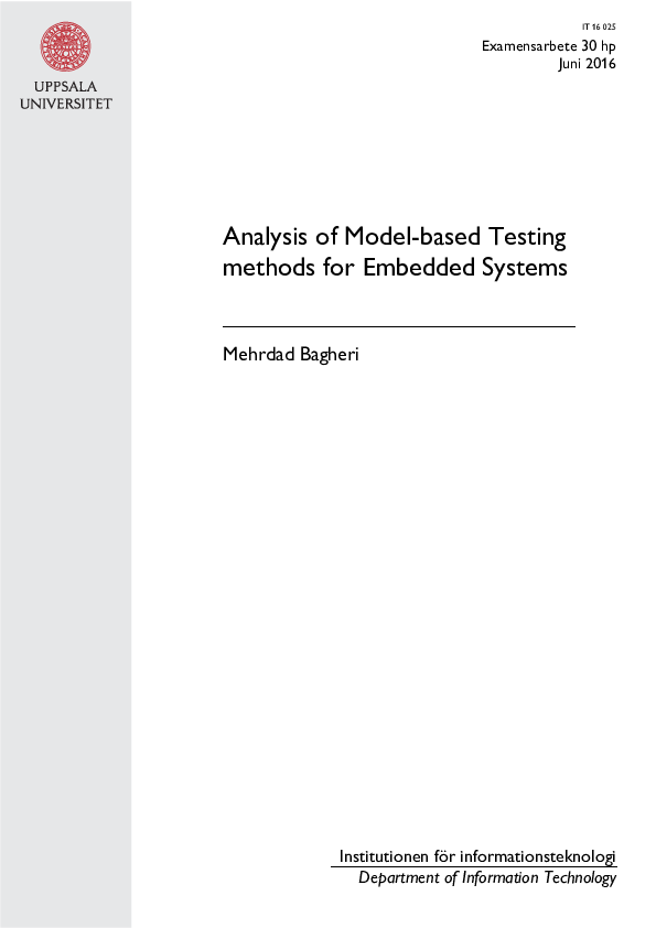Pdf Analysis Of Model Based Testing Methods For Embedded Systems