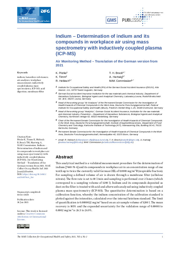 (PDF) Indium – Determination of indium and its compounds in workplace ...