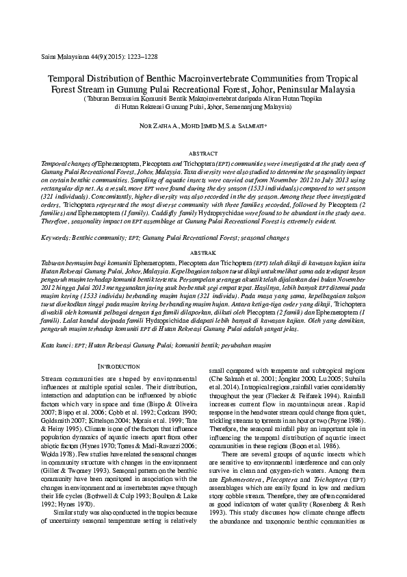 (PDF) Temporal distribution of benthic macroinvertebrate communities from tropical forest stream ...