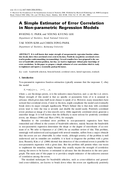 (PDF) A Simple Estimator of Error Correlation in Non-parametric Regression Models | Tae Kim ...