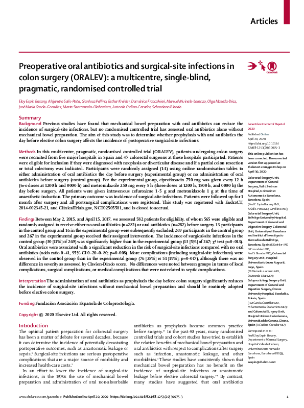 (PDF) Preoperative Oral Antibiotics and Surgical Site Infections in ...