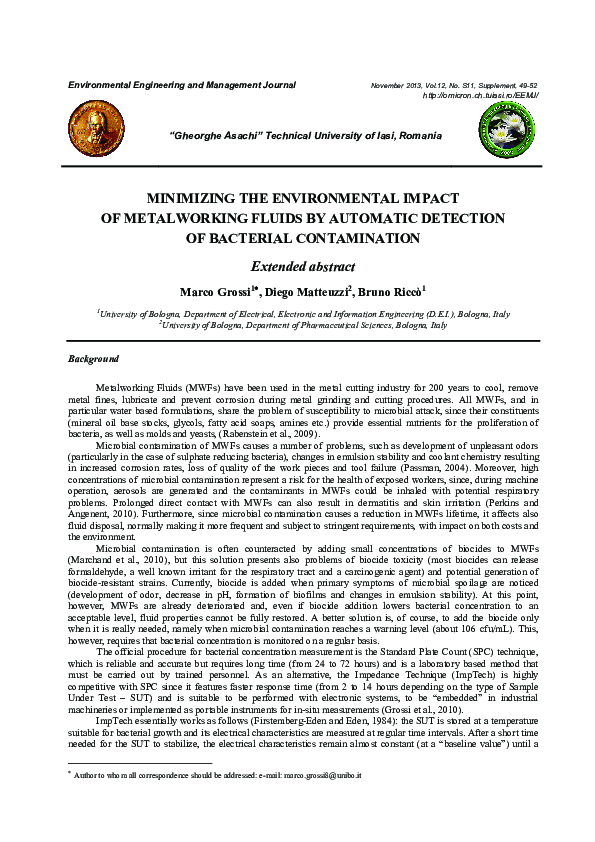(PDF) Minimizing the environmental impact of metalworking fluids by ...