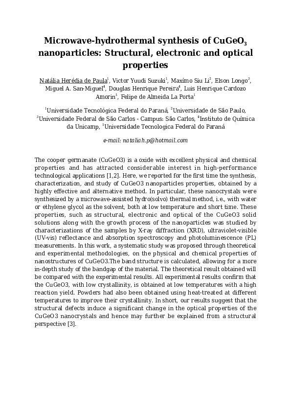 (PDF) Microwave-hydrothermal synthesis of CuGeO 3 nanoparticles ...