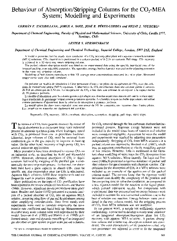 (PDF) Behaviour of absorption/stripping columns for the CO 2 -MEA ...