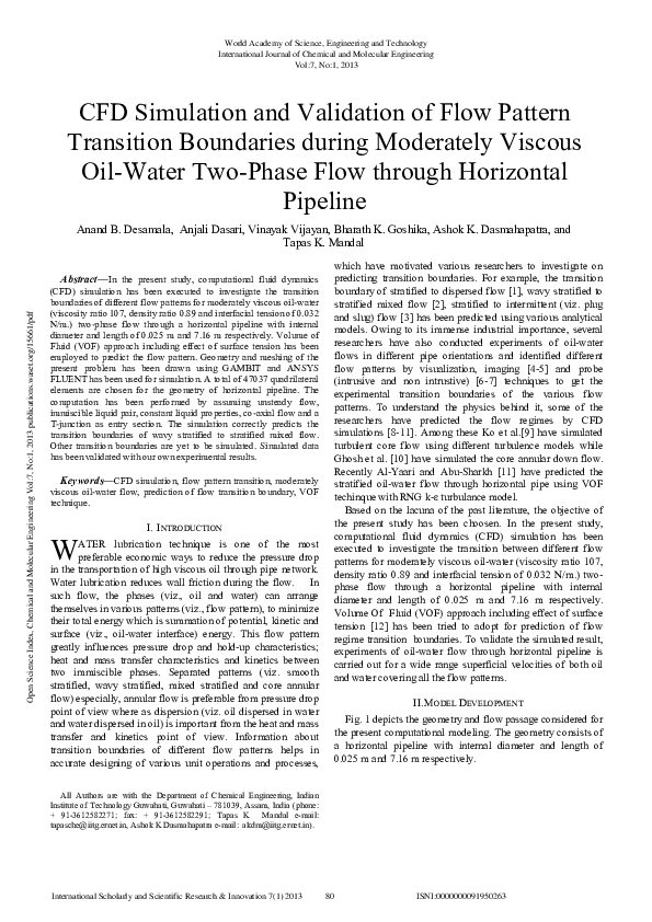 (PDF) Cfd Simulation And Validation Of Flow Pattern Transition Boundaries During Moderately ...