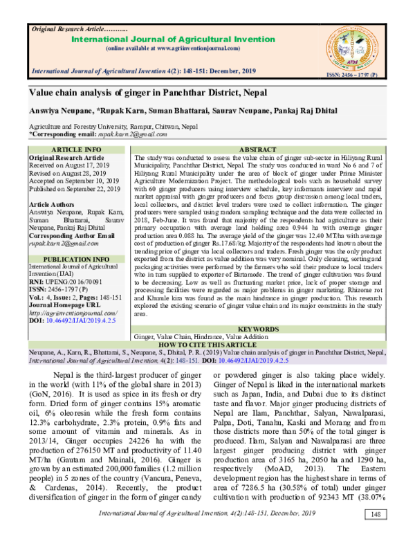 (PDF) Value chain analysis of ginger in Panchthar District, Nepal