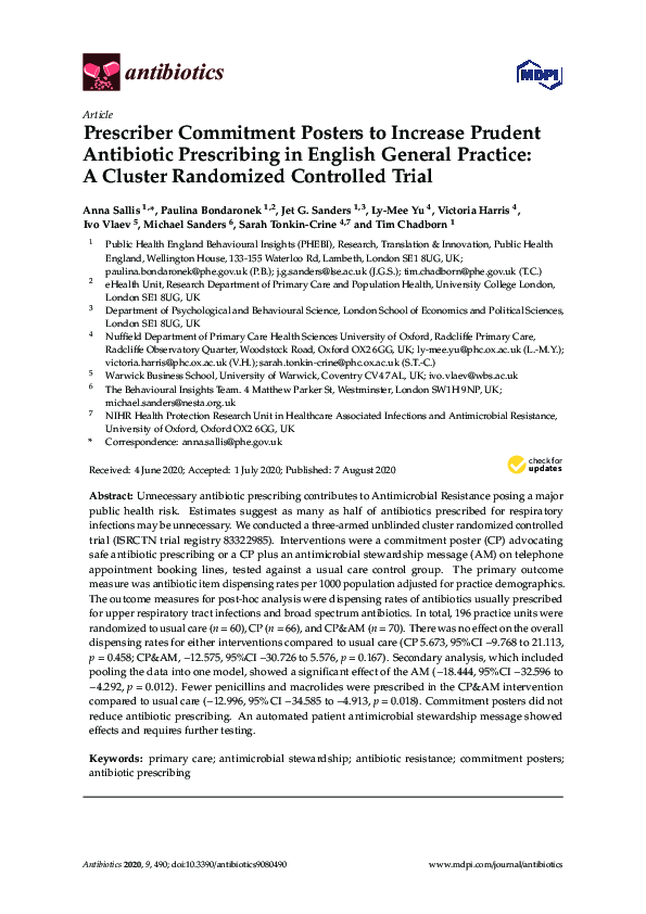 (PDF) Prescriber Commitment Posters to Increase Prudent Antibiotic ...