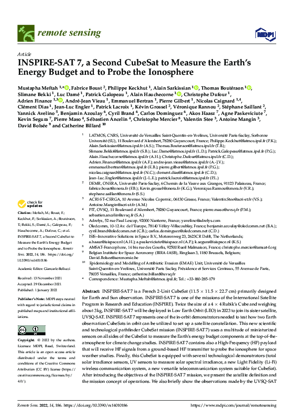(PDF) INSPIRE-SAT 7, a Second CubeSat to Measure the Earth’s Energy ...