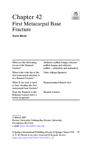 (PDF) First Metacarpal Base Fracture