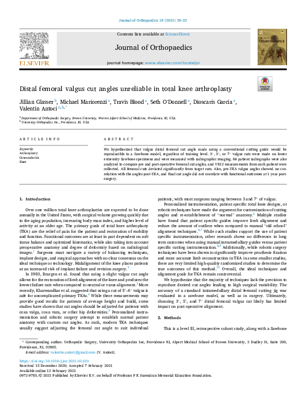 (PDF) Distal femoral valgus cut angles unreliable in total knee ...