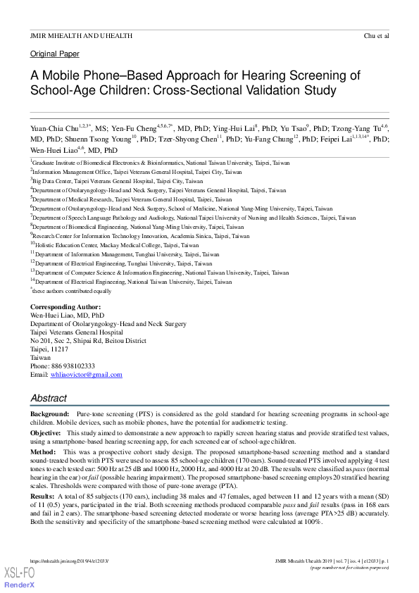 (PDF) A Mobile Phone–Based Approach for Hearing Screening of School-Age ...