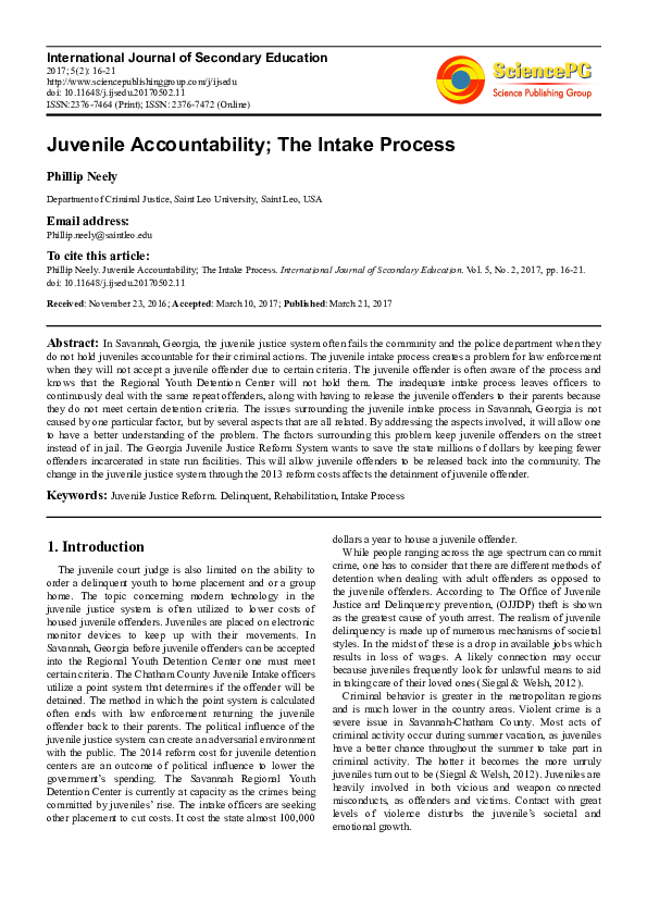 (PDF) Juvenile Accountability; The Intake Process