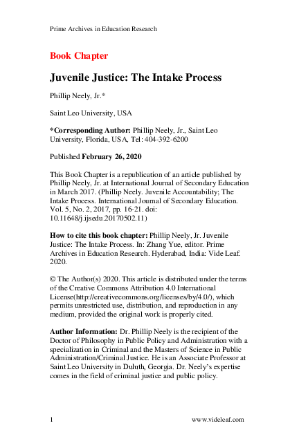 (PDF) Juvenile Justice: The Intake Process