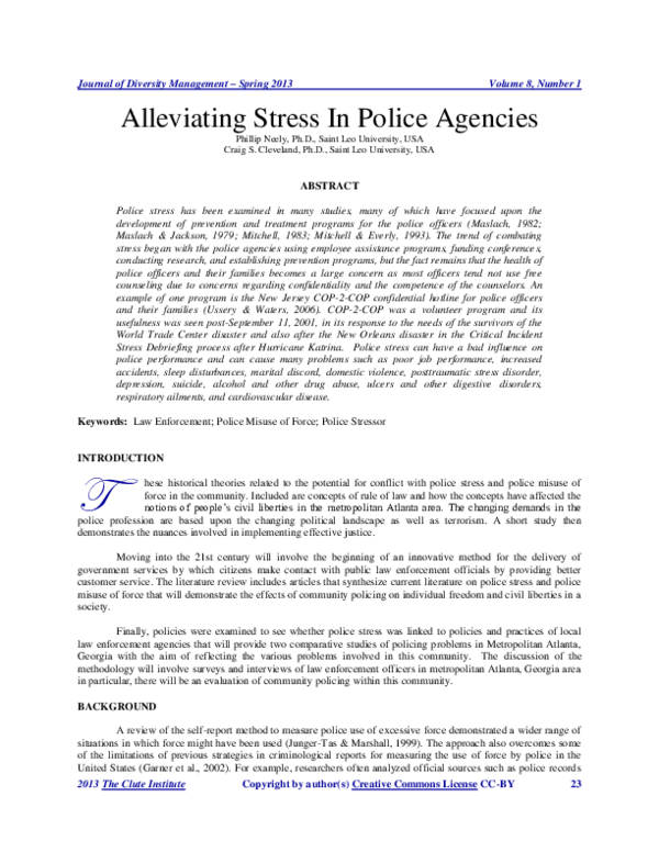 (PDF) Alleviating Stress In Police Agencies