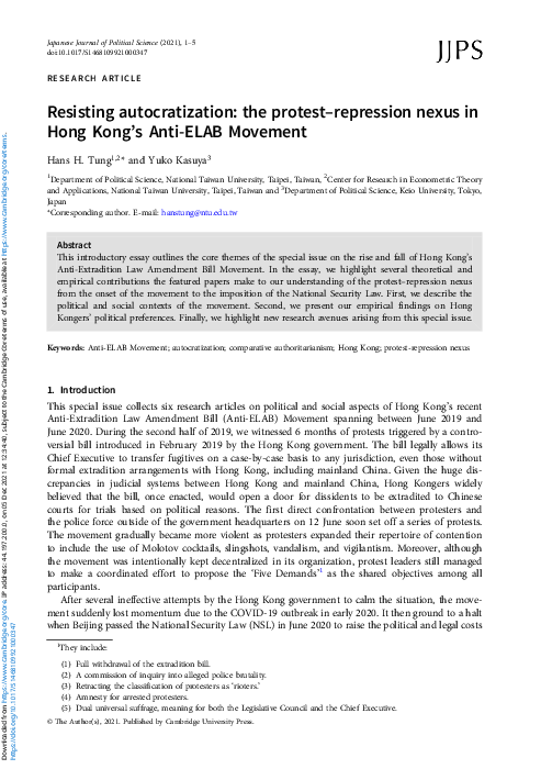 (PDF) Resisting autocratization: the protest–repression nexus in Hong ...