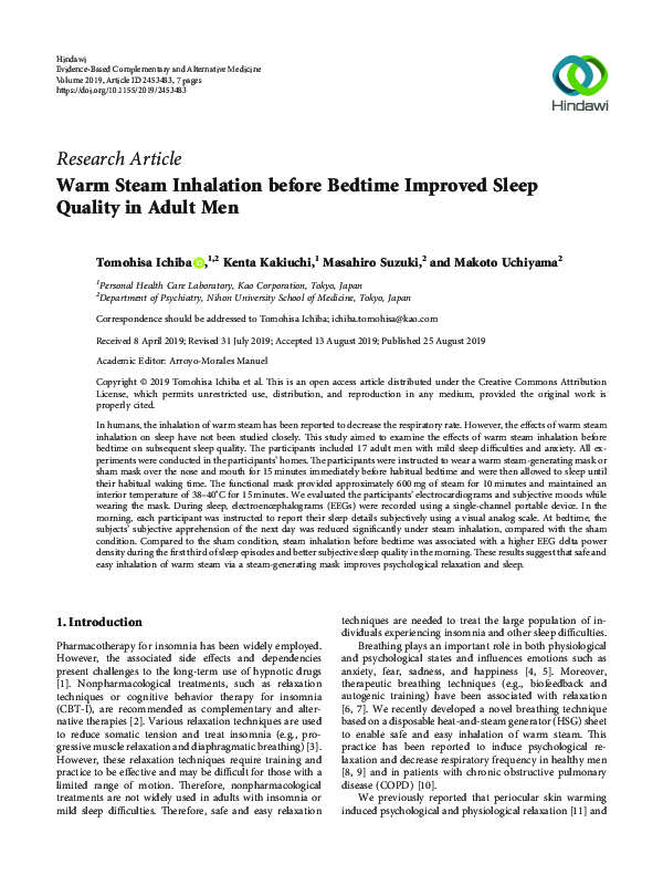 (PDF) Warm Steam Inhalation before Bedtime Improved Sleep Quality in ...
