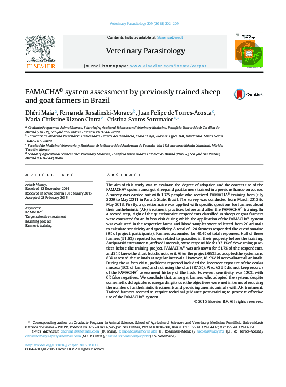 (PDF) Famacha© system assessment by previously trained sheep and goat ...
