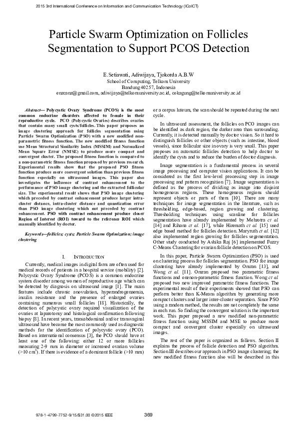 (PDF) Particle Swarm Optimization on follicles segmentation to support PCOS detection