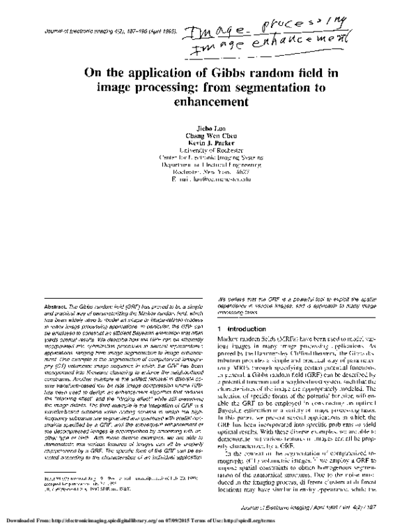 (PDF) On the application of Gibbs random field in image processing ...
