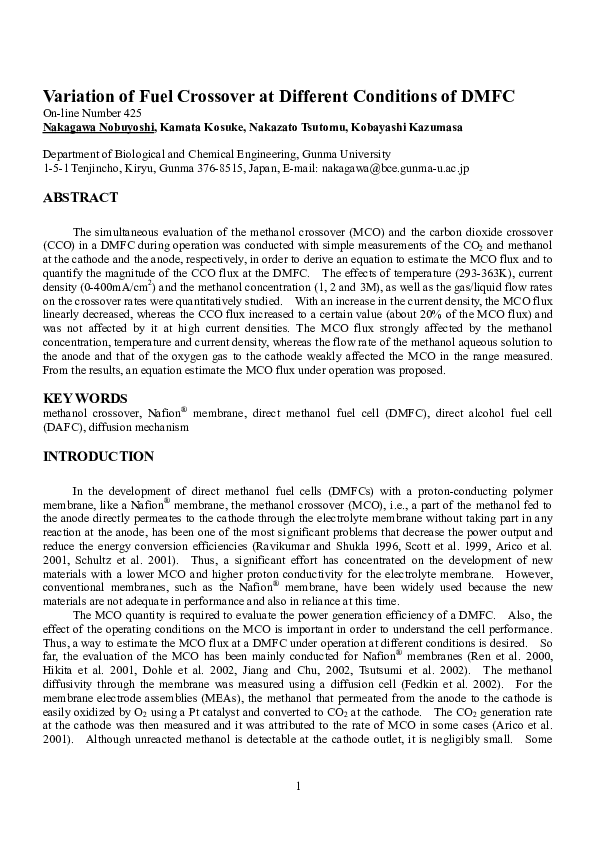 (PDF) Variation of Fuel Crossover at Different Conditions of DMFC