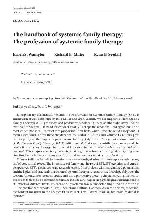 (PDF) The handbook of systemic family therapy: The profession of ...