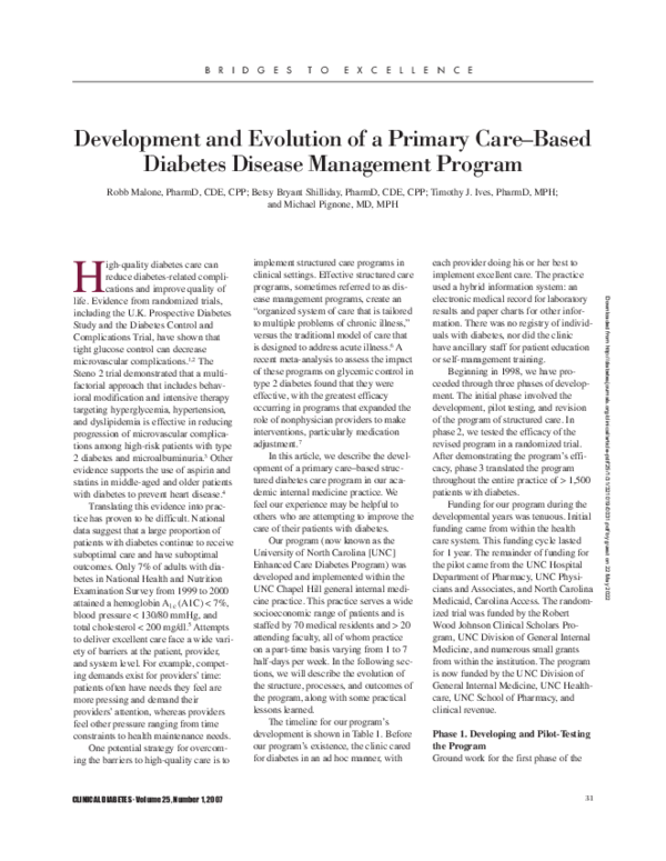 (PDF) Development and Evolution of a Primary Care-Based Diabetes ...