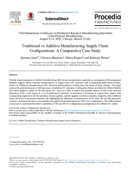 (PDF) Traditional vs Additive Manufacturing Supply Chain Configurations ...