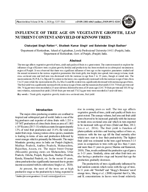 (PDF) Influence of Tree Age on Vegetative Growth, Leaf Nutrient Content ...