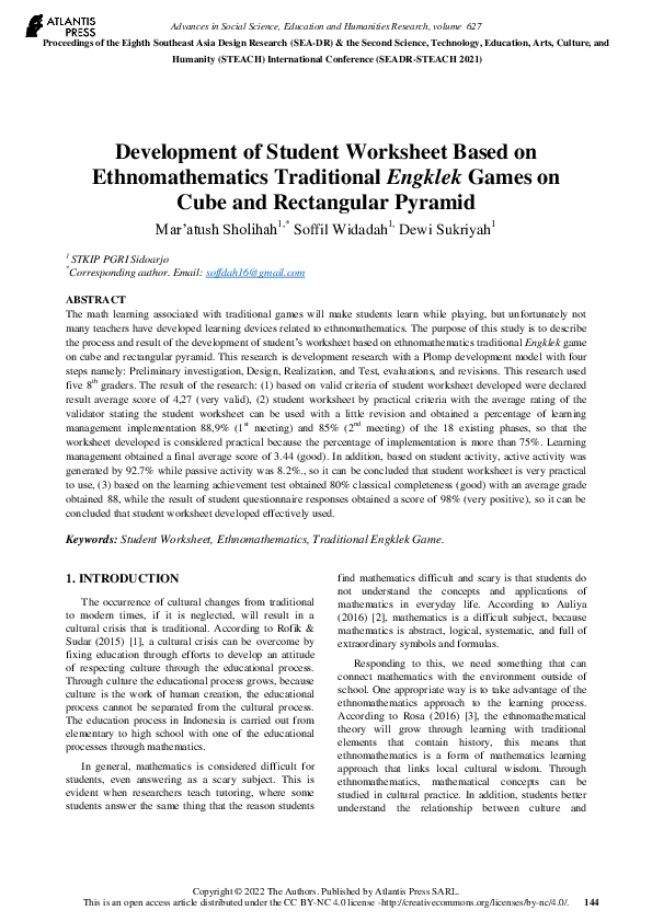 (PDF) Development of Student Worksheet Based on Ethnomathematics ...