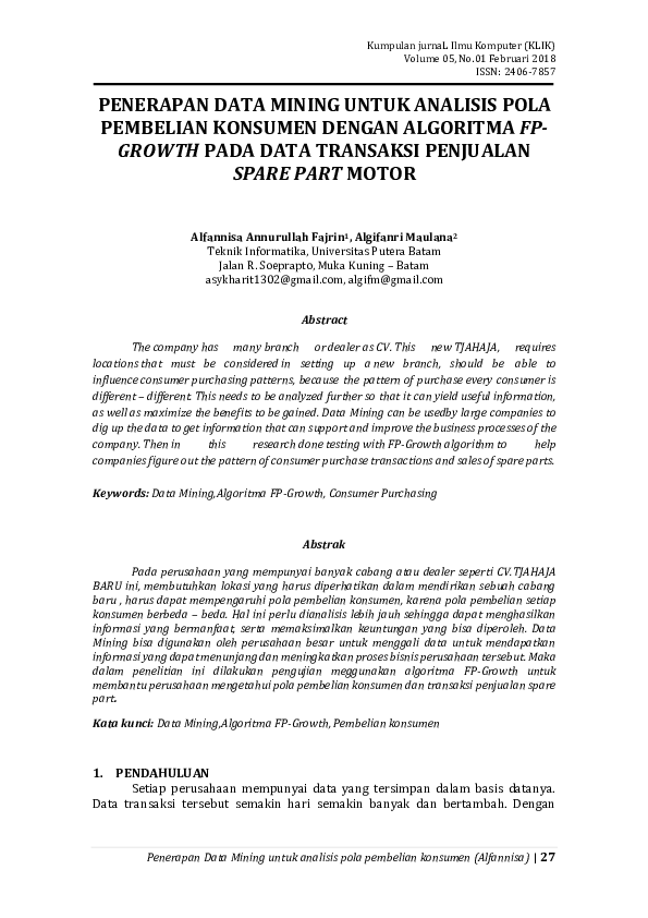 (PDF) Penerapan Data Mining Untuk Analisis Pola Pembelian Konsumen Dengan Algoritma FP-Growth ...