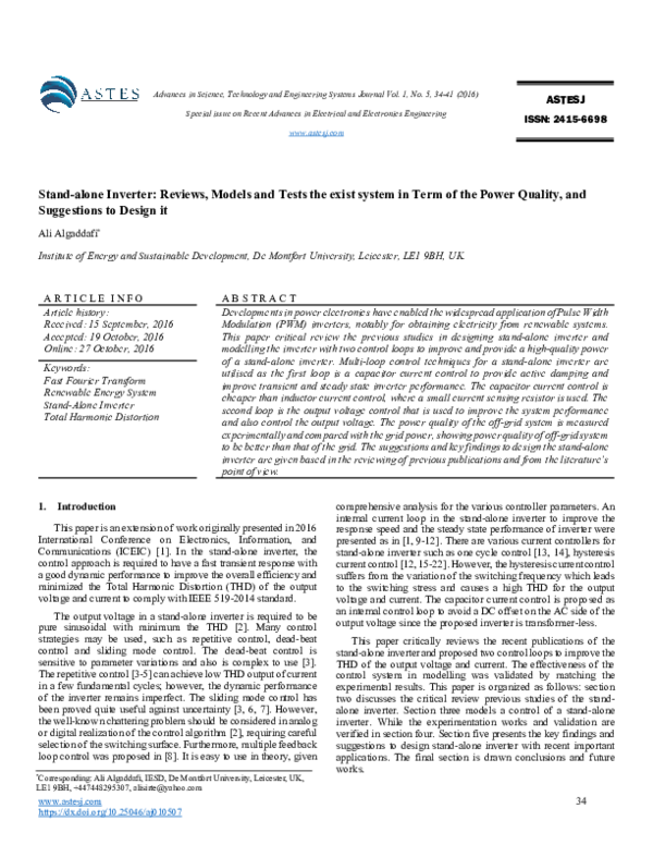 (PDF) Stand-alone Inverter: Reviews, Models and Tests the exist system ...