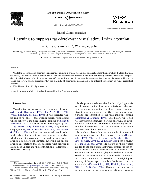 Pdf Learning To Suppress Task Irrelevant Visual Stimuli With Attention