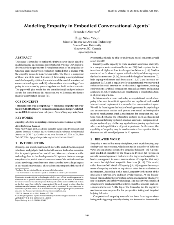 (PDF) Modeling Empathy in Embodied Conversational Agents