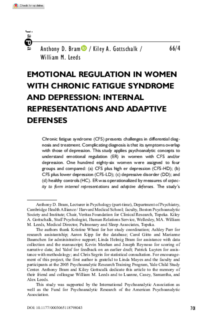 (PDF) Emotional Regulation in Women with Chronic Fatigue Syndrome and ...