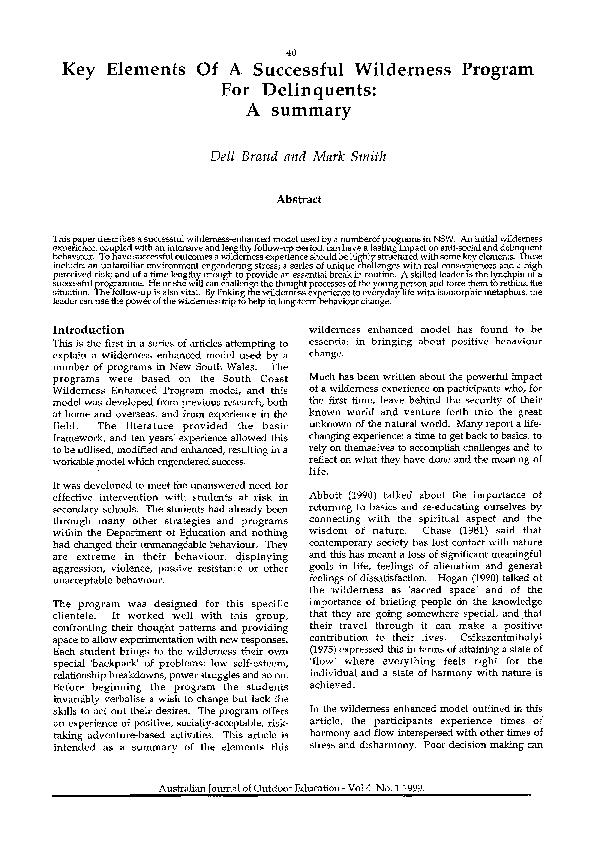 (PDF) Key Elements Of A Successful Wilderness Program For Delinquents ...