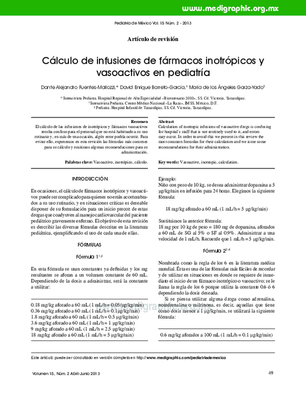 (PDF) Cálculo de infusiones de fármacos inotrópicos y vasoactivos en ...