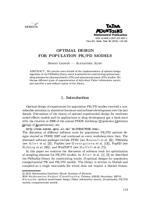 (PDF) Optimal design for population pk/pd models | Sergei Leonov ...