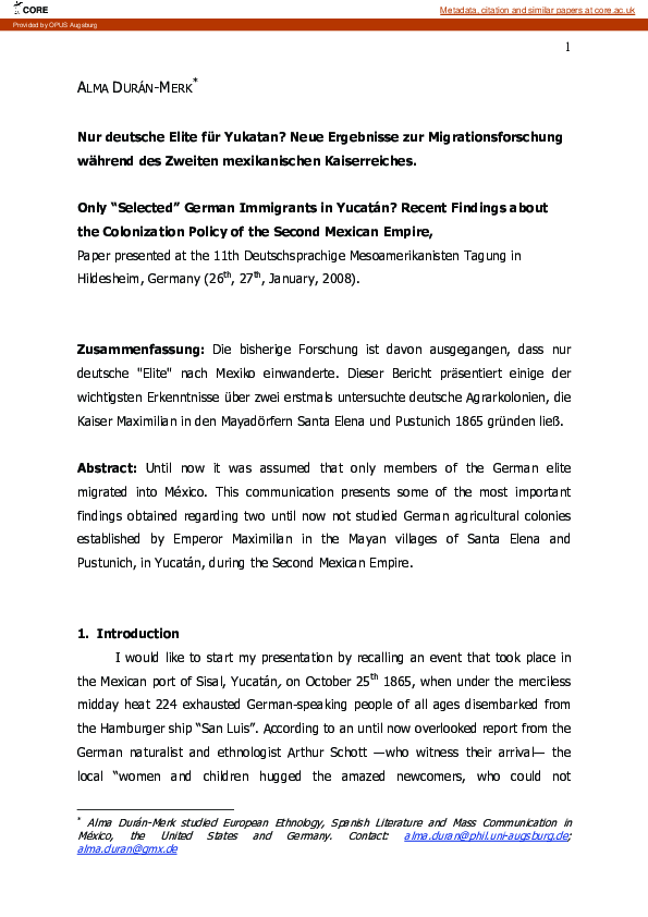 (PDF) Only" Selected" German Immigrants in Yucatán? Recent Findings ...