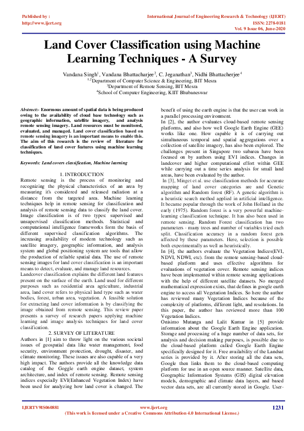 (PDF) Land Cover Classification using Machine Learning Techniques - A ...