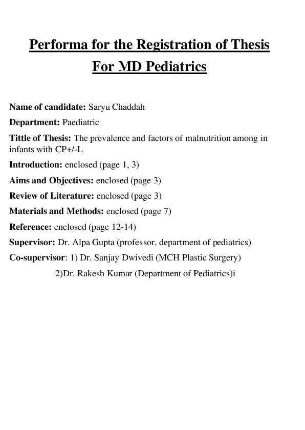 (PDF) Performa for the Registration of Thesis