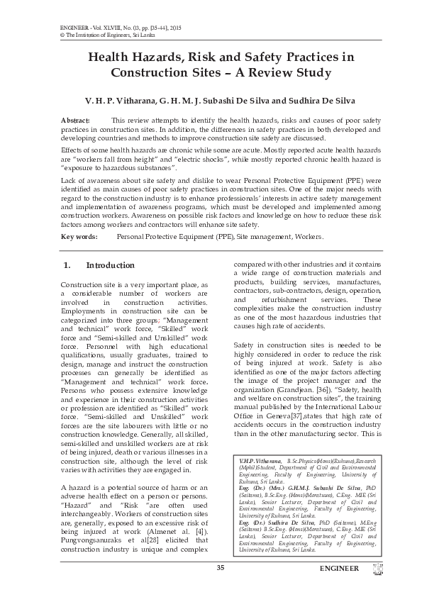 (PDF) Health hazards, risk and safety practices in construction sites ...